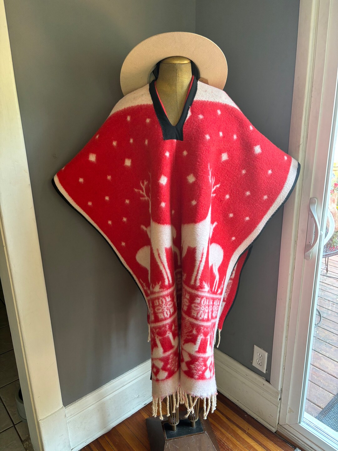 Fringe Wool Poncho, Christmas Poncho, Deer Blanket, Fringe Blanket ...