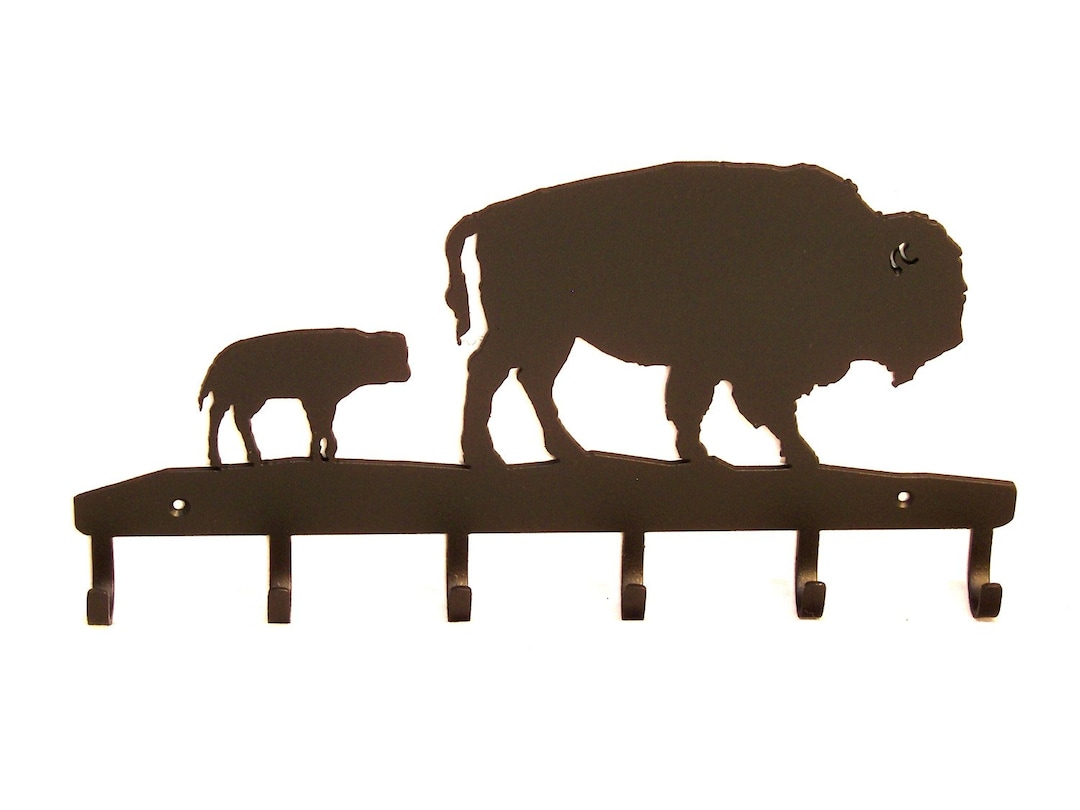 Steel Buffalo & Calf Key Hook - Bison Wall Decor - Etsy
