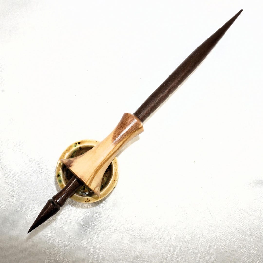 Tibetan Support Spindle With a Black Walnut Shaft and Olive Whorl 30g ...
