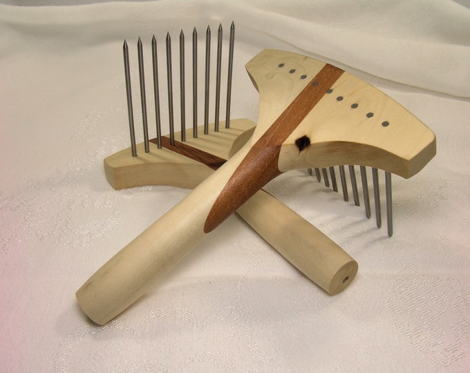 9 Tine Viking Wool Combs in Holly With a Thorn Stave... Travel Combs - Etsy