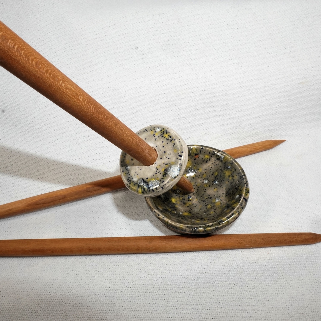 Neolithic Form Spindle Set With a Stoneware Whorl & Three Spindle ...