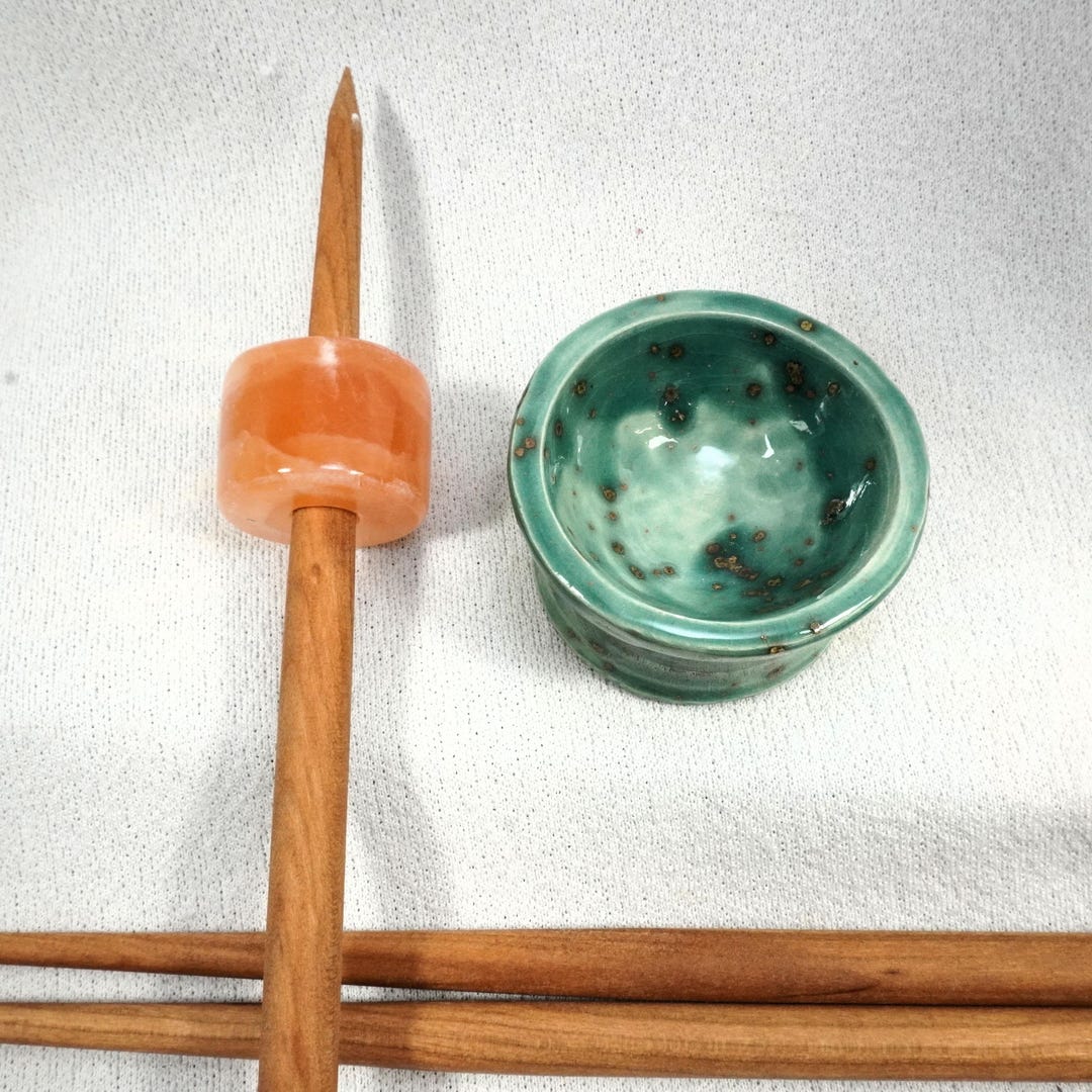 Neolithic Form Spindle Set With a 3cm Alabaster Whorl & Three Hardwood ...