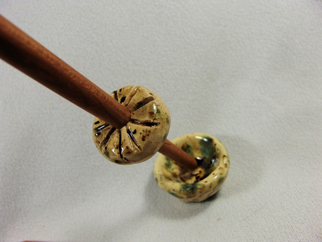 Neolithic Form Spindle Set With a Stoneware Whorl & Three Wild Black ...