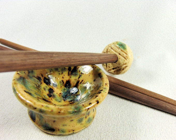 Neolithic Form Spindle Set With a Stoneware Whorl & Three Black Walnut ...