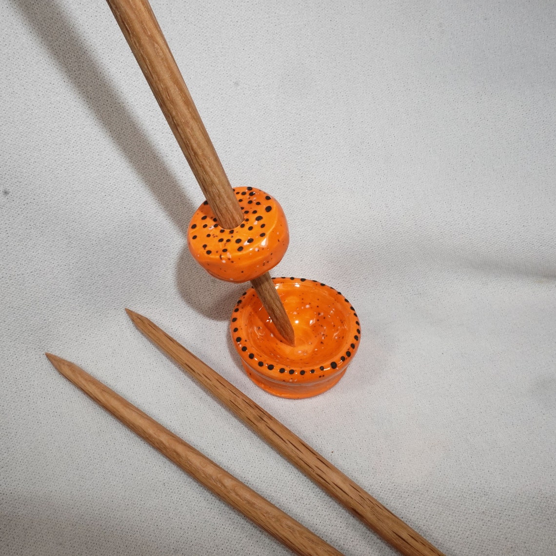 Neolithic Form Spindle Set With a Stoneware Whorl & Three Hardwood ...