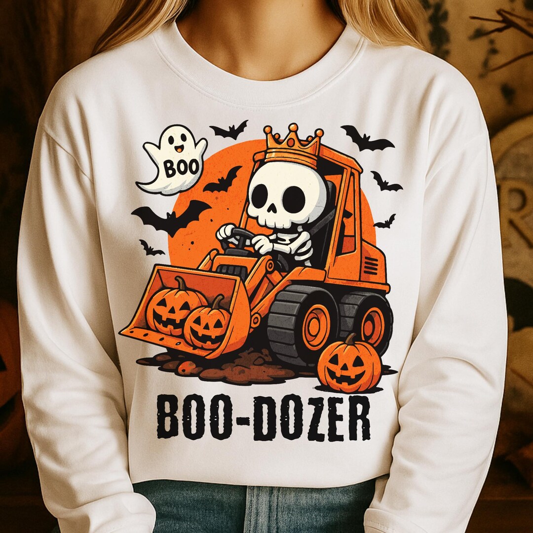 Boo-dozer Halloween PNG: Ghost Bulldozer With Pumpkins (digital ...