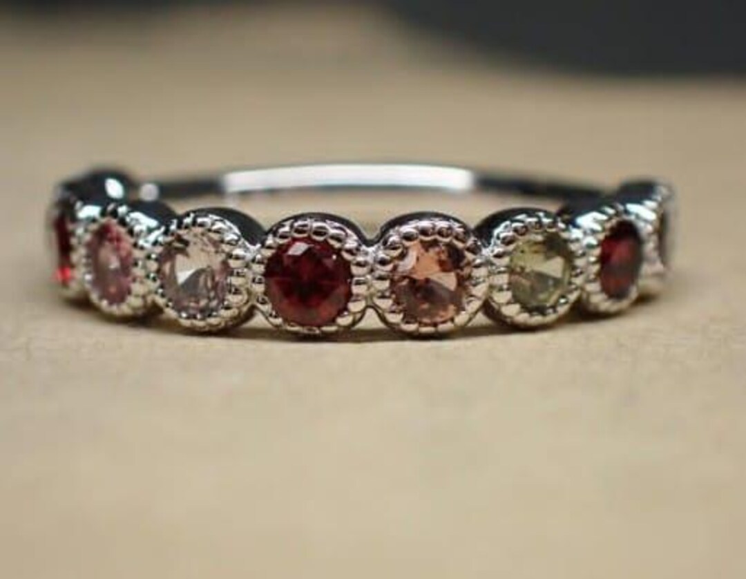 Pink Round Malty Sapphire Eternity Band Rings, Half Eternity Band ...