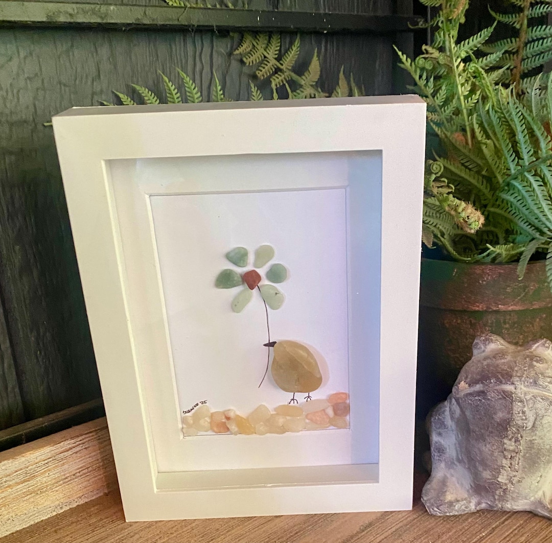 River Rock Bird Art, Sandy Shadow Box (5x7) - Etsy