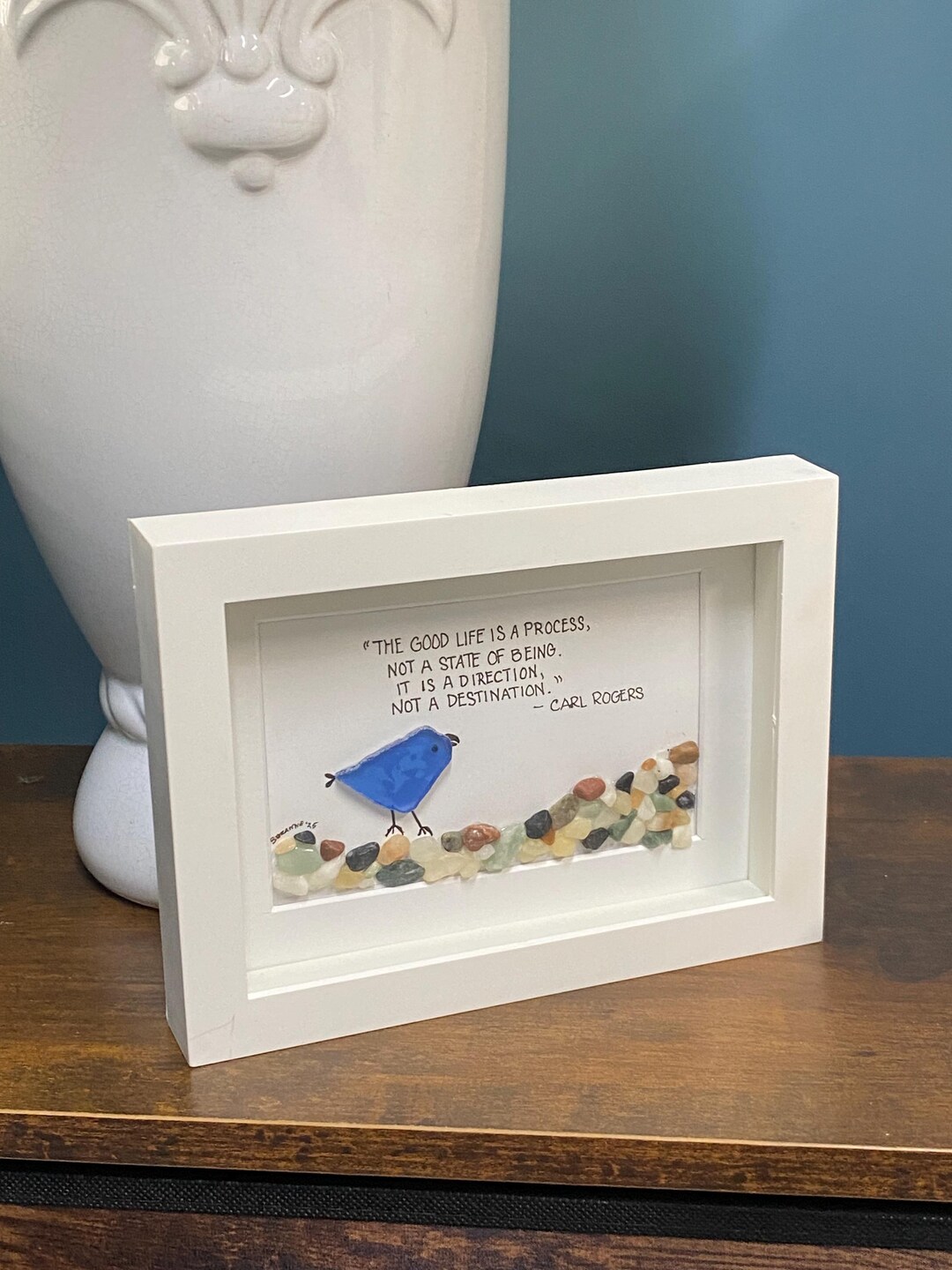 Sea Glass and Pebble Art in Shadow Box, Inspirational Saying, Quote ...