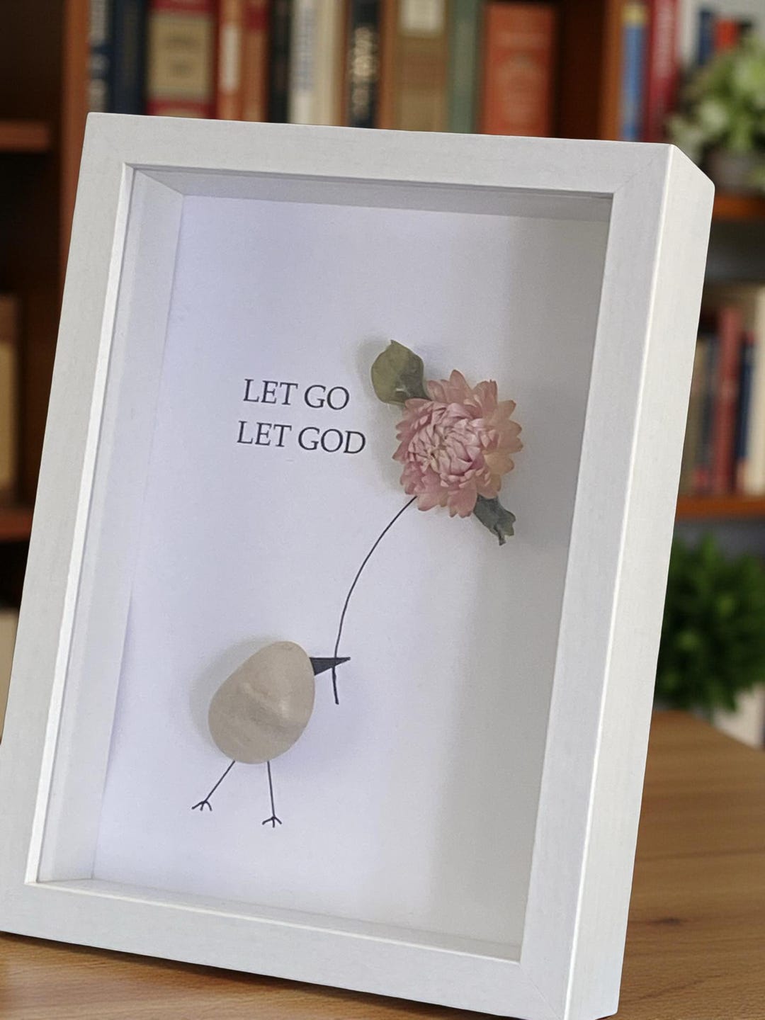 Let Go Let God Pebble Art Shadow Box: Religious Bird, Dried Flowers - Etsy