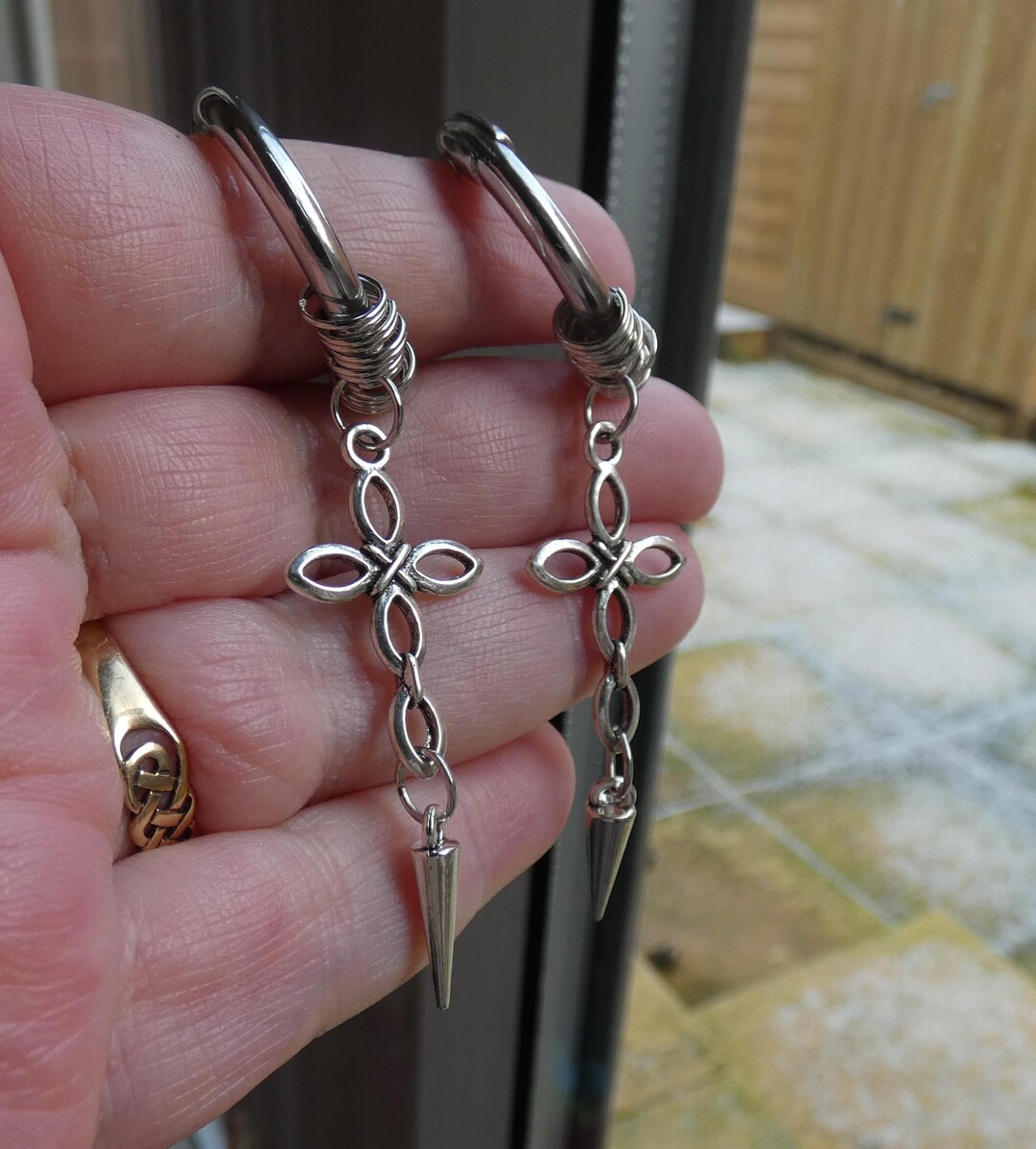 Cross and Spike Large Gauge Hinged Earrings Ear Hangers Streched Ears ...