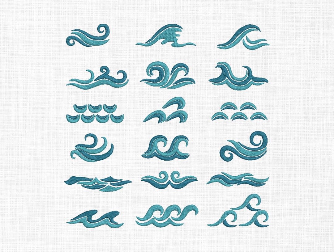 Wave Embroidery Design Set, Ocean Water Wave Machine Embroidery Pattern ...