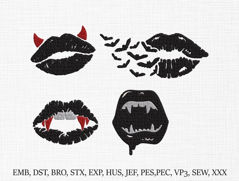 Vampire Lips Embroidery Design: Halloween Gothic Machine File (instant ...