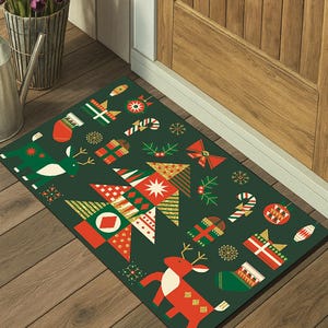 Geometric Christmas Tree Mat,modern Holiday Welcome Mat,festive ...