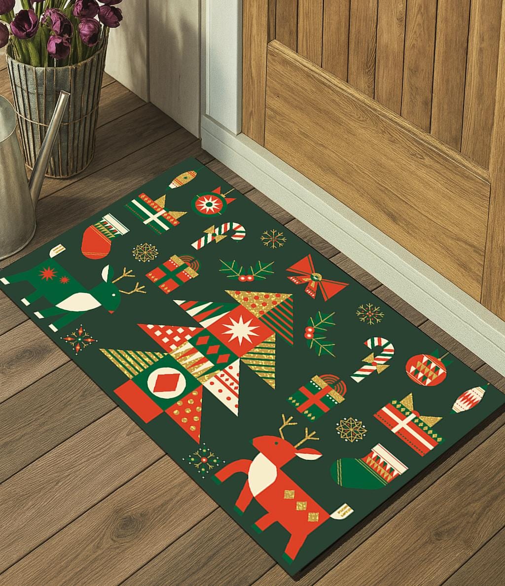Geometric Christmas Tree Mat,modern Holiday Welcome Mat,festive ...