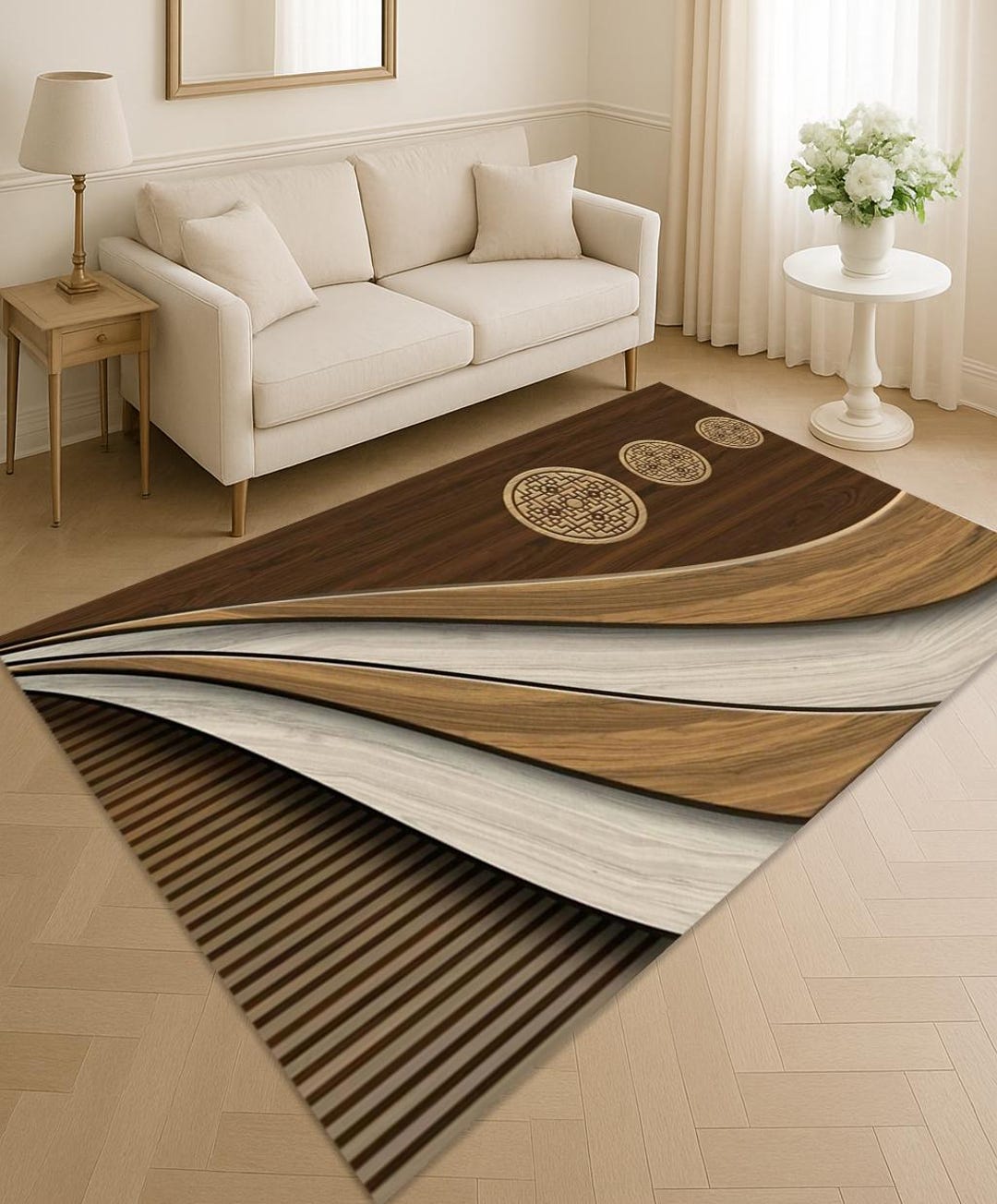 Contemporary Brown and Beige Rug,modern Wood Grain Abstract Rug ...