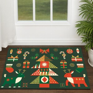 Geometric Christmas Tree Mat,modern Holiday Welcome Mat,festive ...
