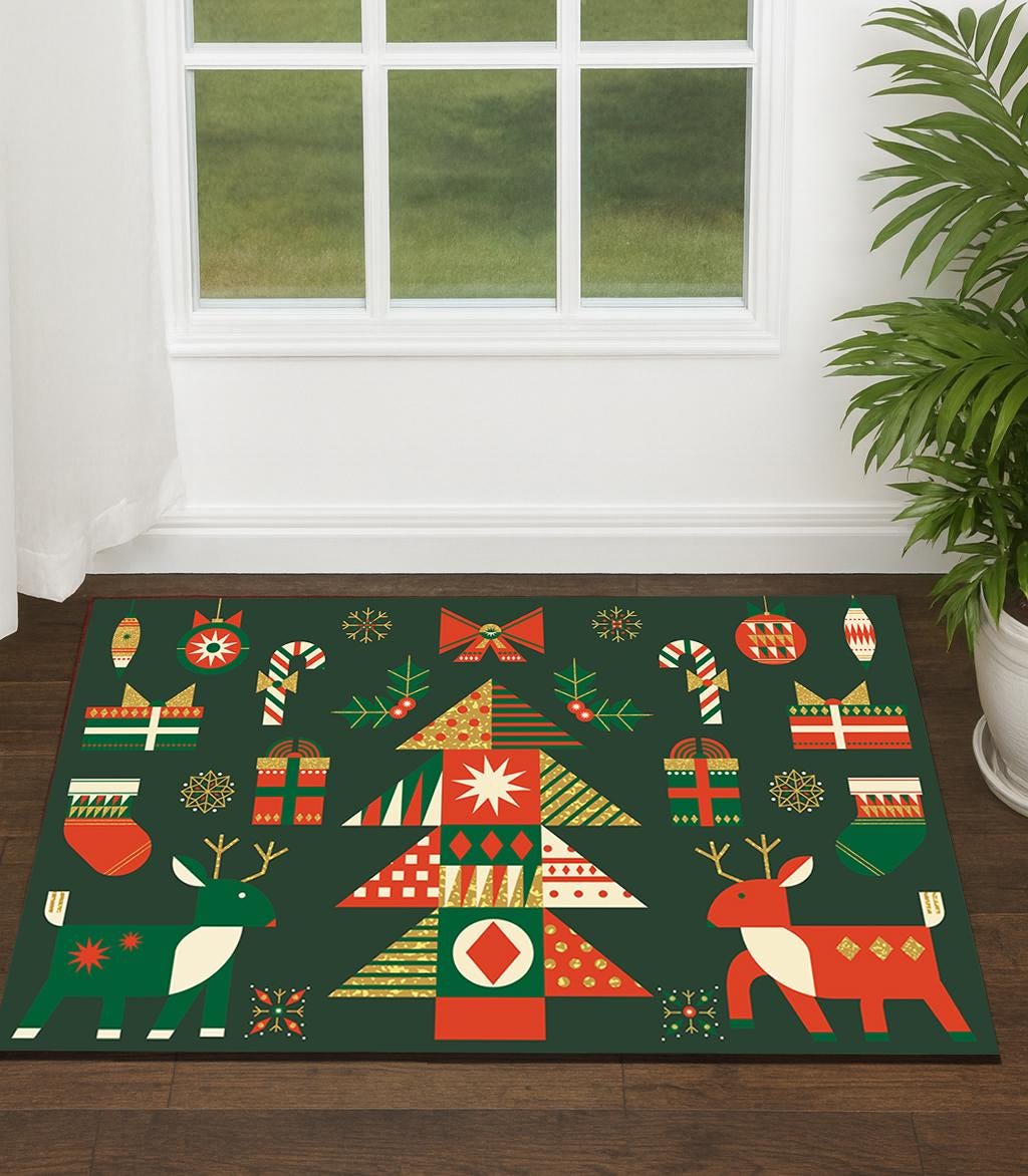 Geometric Christmas Tree Mat,modern Holiday Welcome Mat,festive ...