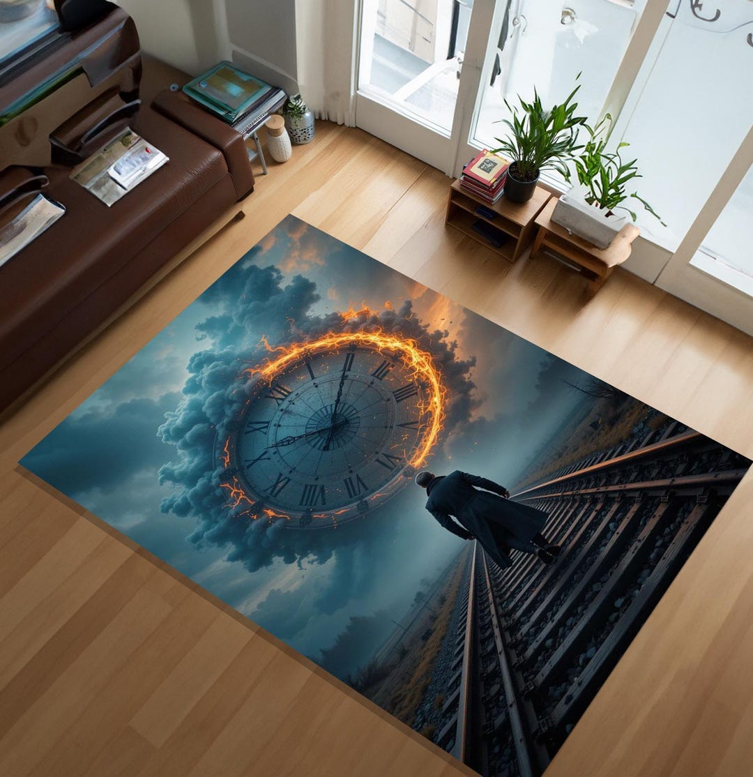 Vintage Clock Rug,cool Area Mat,living Room Decor,rustic Gift,vintage ...