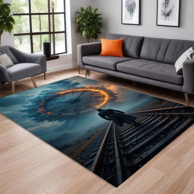 Vintage Clock Rug,cool Area Mat,living Room Decor,rustic Gift,vintage ...