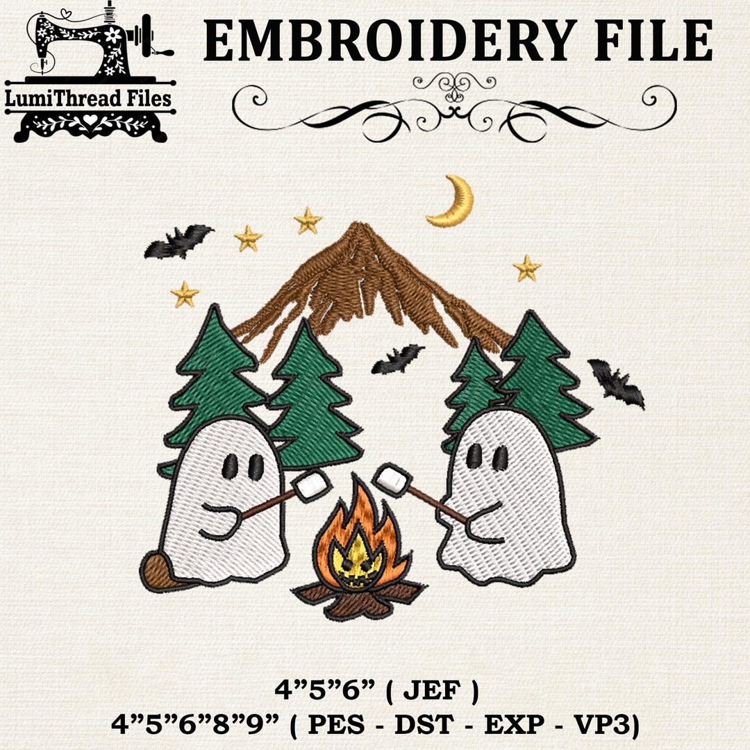 Cute Ghost Campfire Embroidery Design, Cute Halloween Campfire Applique ...