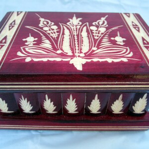 Handmade Wooden Puzzle Box Secret Compartment Lock and Key Jewelry Red ...