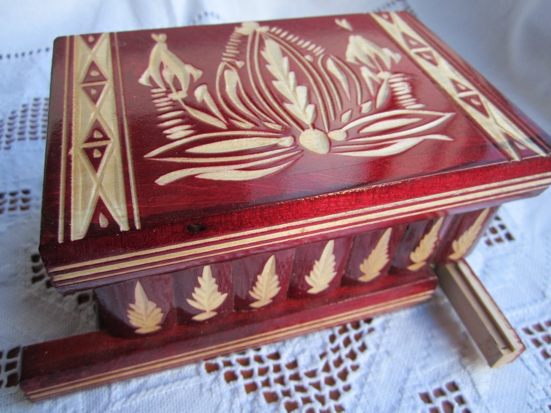 Handcrafted Wooden Puzzle Jewelry Box Secret Compartment Stash Box ...