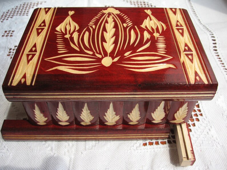 Handmade Wooden Puzzle Jewelry Box From Transylvania red - Etsy