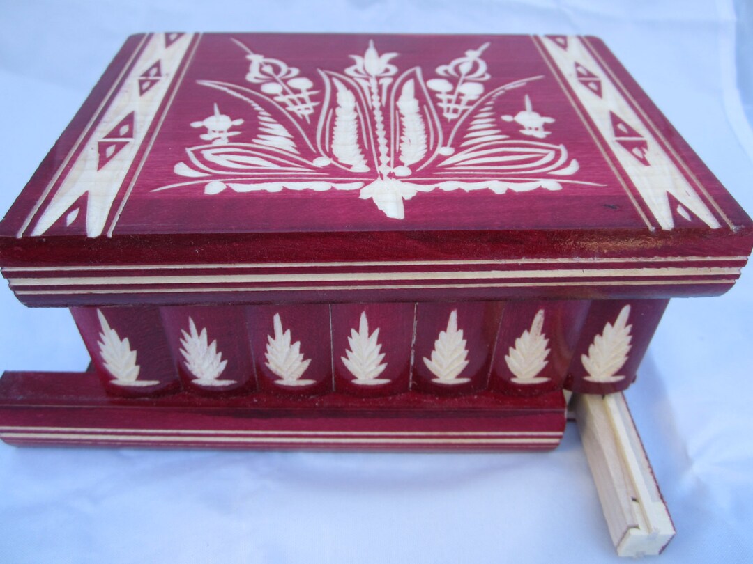 Vintage Wooden Puzzle Toy Lock Box W/ Secret Compartment Handmade ...