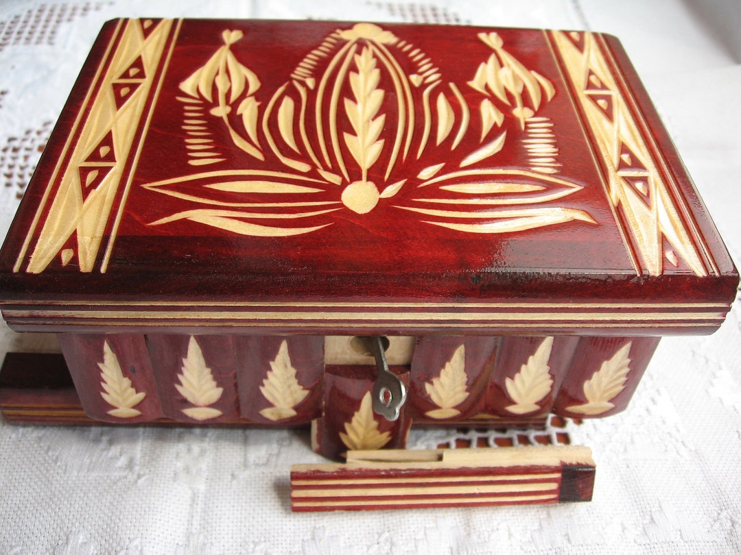 Handmade Wooden Puzzle Jewelry Box From Transylvania red - Etsy