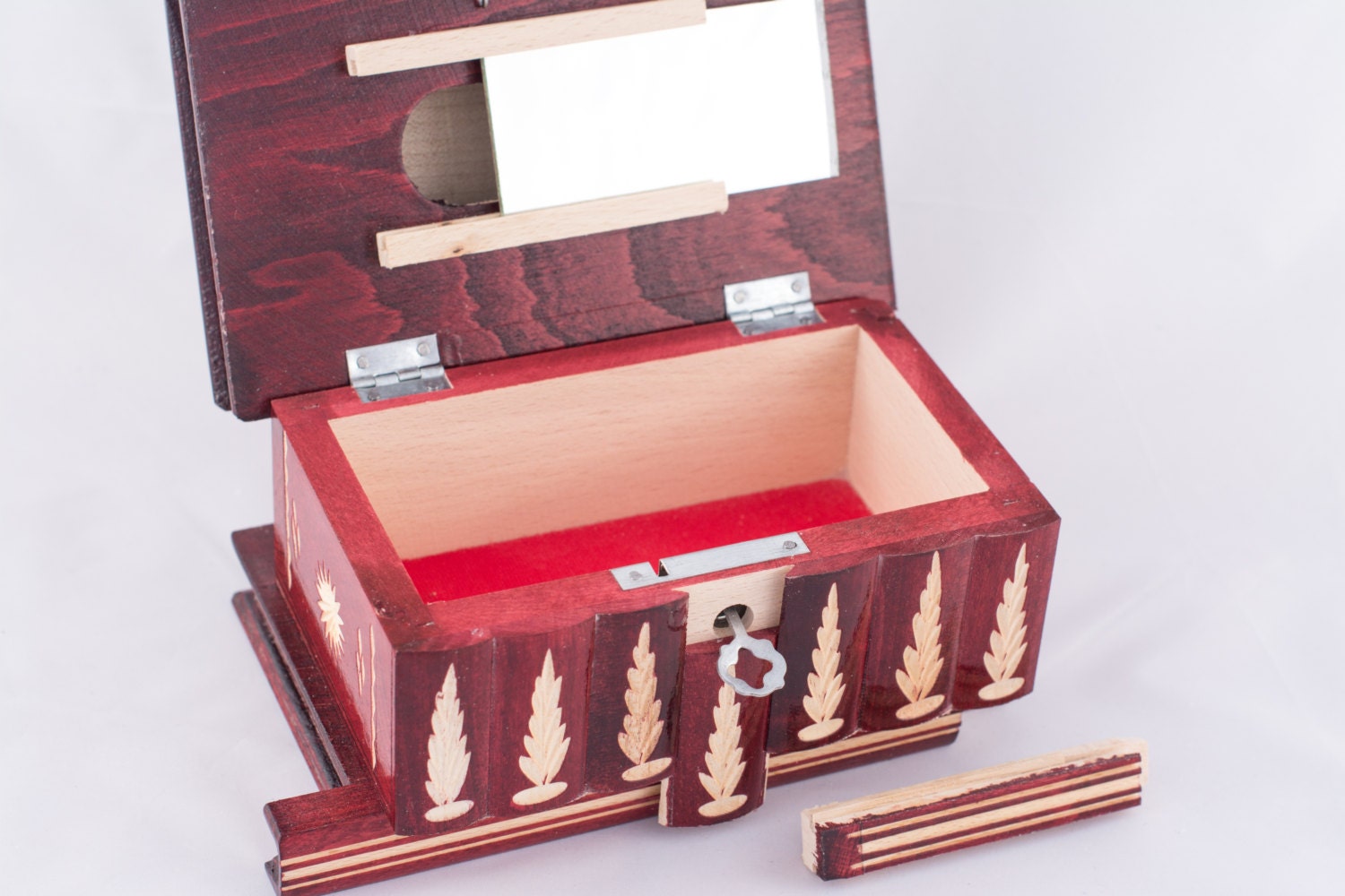 Puzzle Box W Secret Chamber Wooden Red W/ Lock & Key Jewelry | Etsy