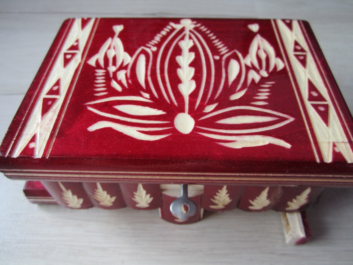 Wooden Puzzle Secret Jewelry Box W Secret Compartment Red - Etsy
