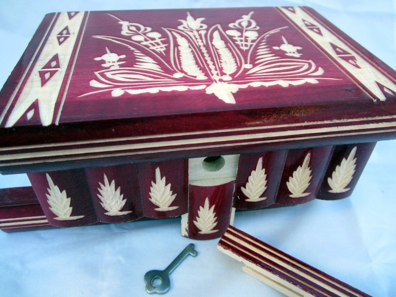 Handmade Wooden Puzzle Box Secret Compartment Lock and Key - Etsy