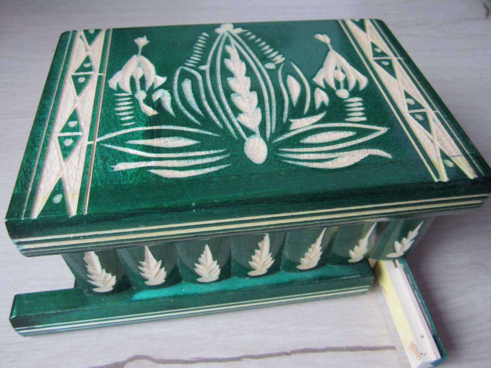 Puzzle Box W Secret Chamber Wooden Green W/ Lock & Key - Etsy