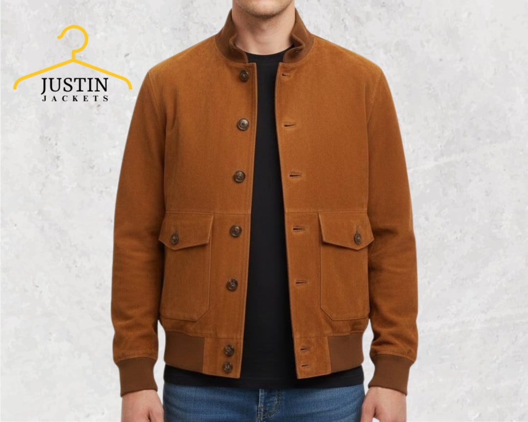 Men’s Brown Suede Leather Bomber Jacket – Handcrafted Vintage ...