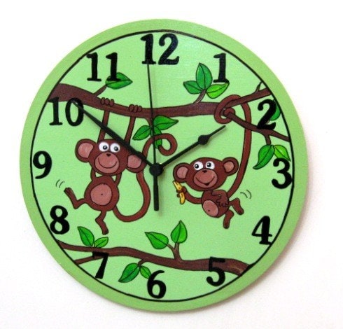 Green Round Wall Clock With Monkeys Painting - Etsy
