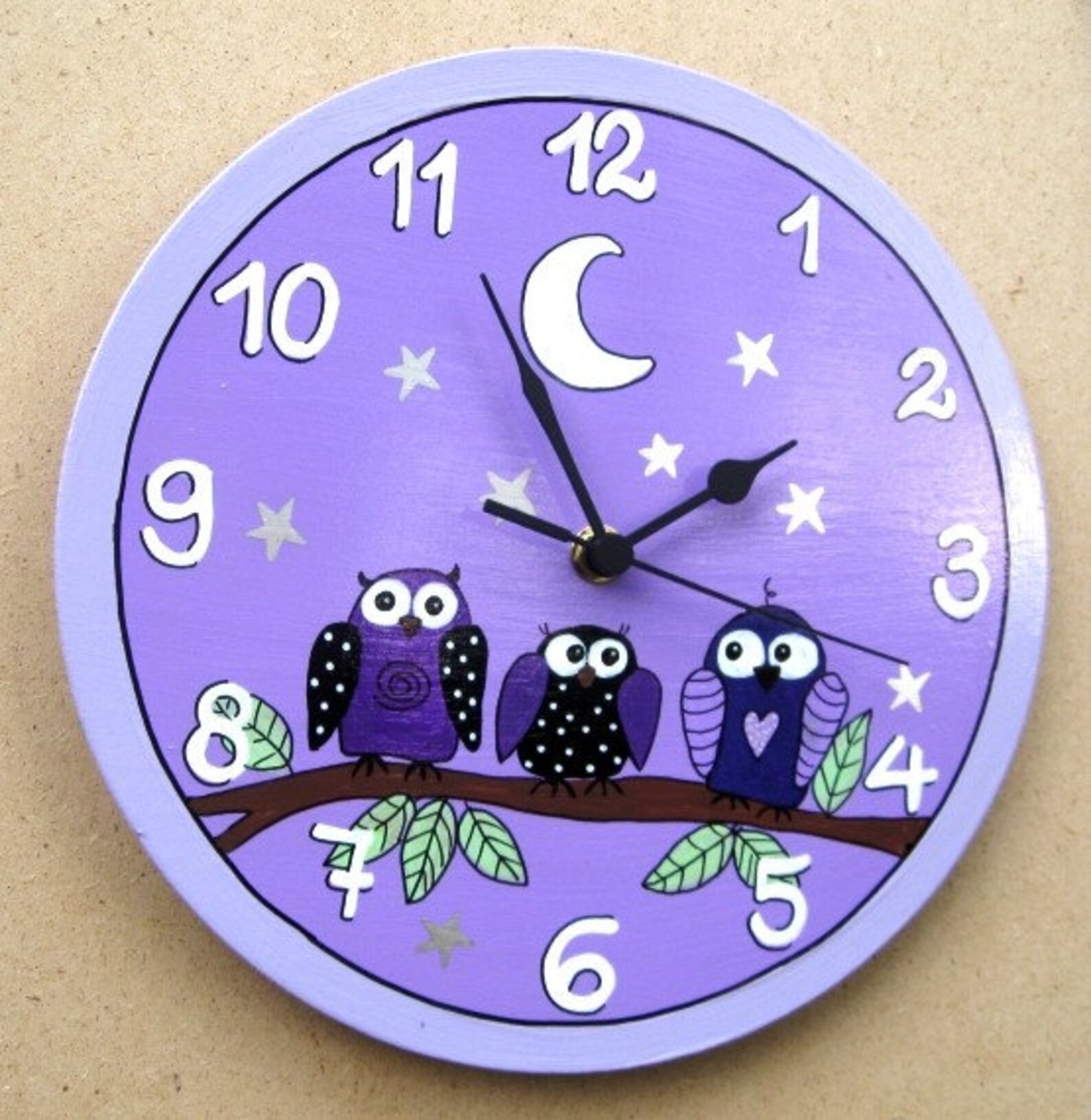 Round Wall Clock With Owls Painting - Etsy