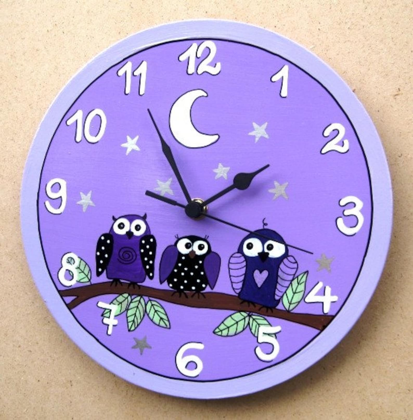 Round Wall Clock With Owls Painting - Etsy