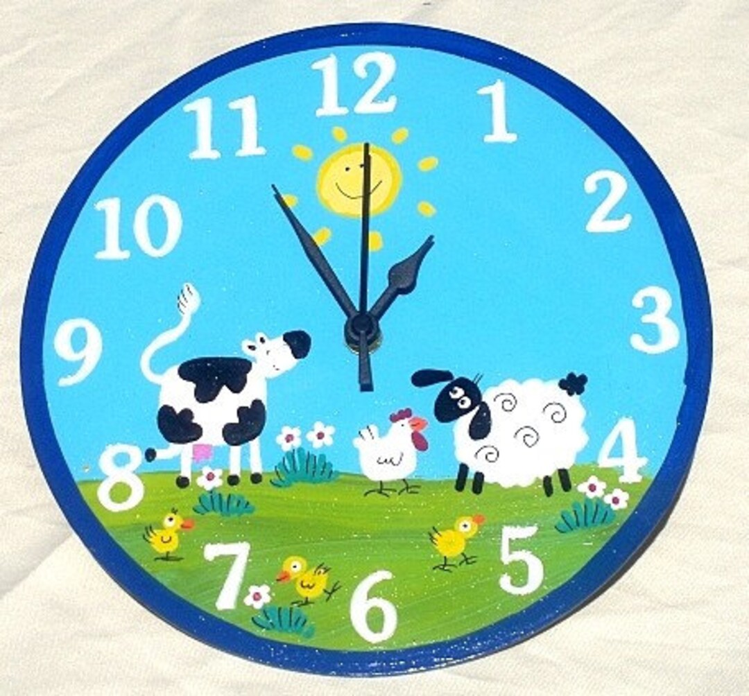Round Wall Clock With Animals Painting - Etsy