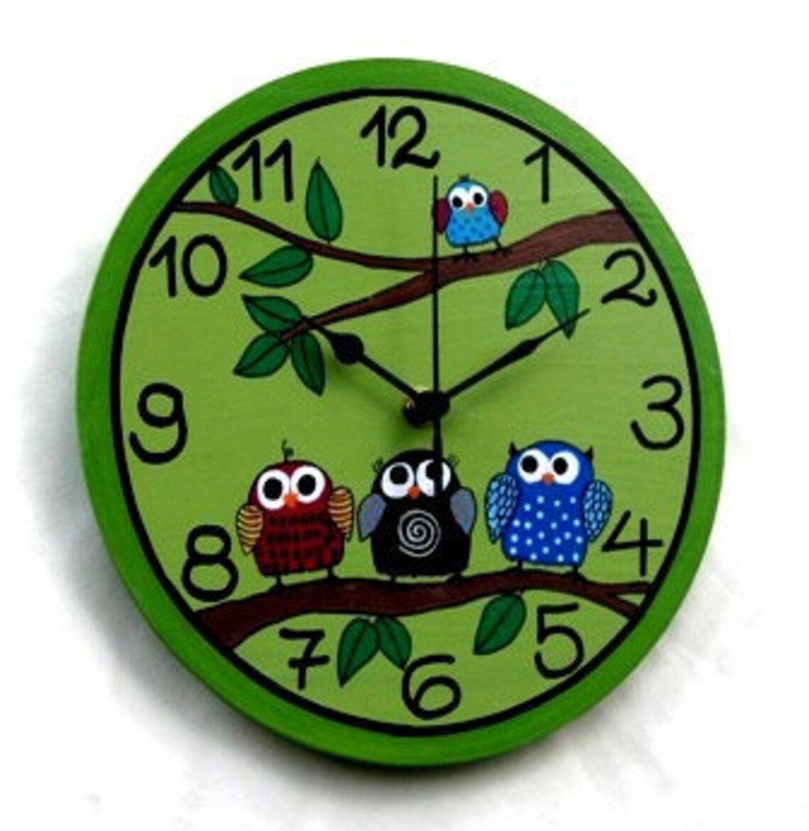 Green Wall Clock With Owls Painting - Etsy
