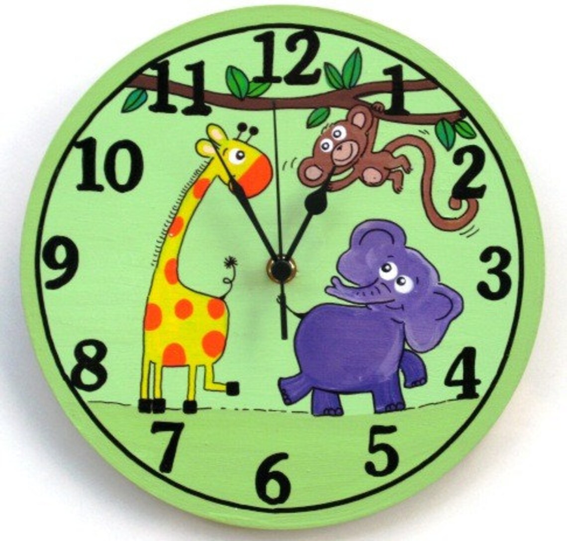 Green Wall Clock With Cute Animals Paintings - Etsy