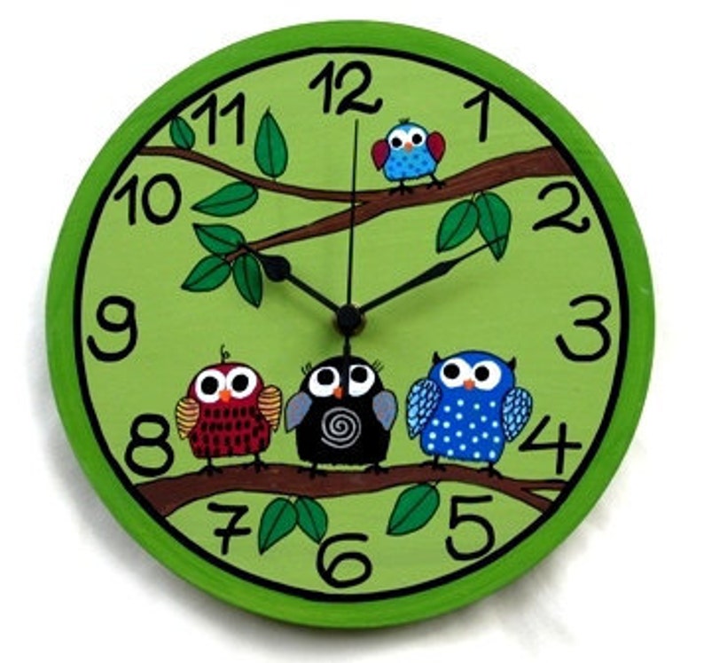 Green Wall Clock With Owls Painting - Etsy