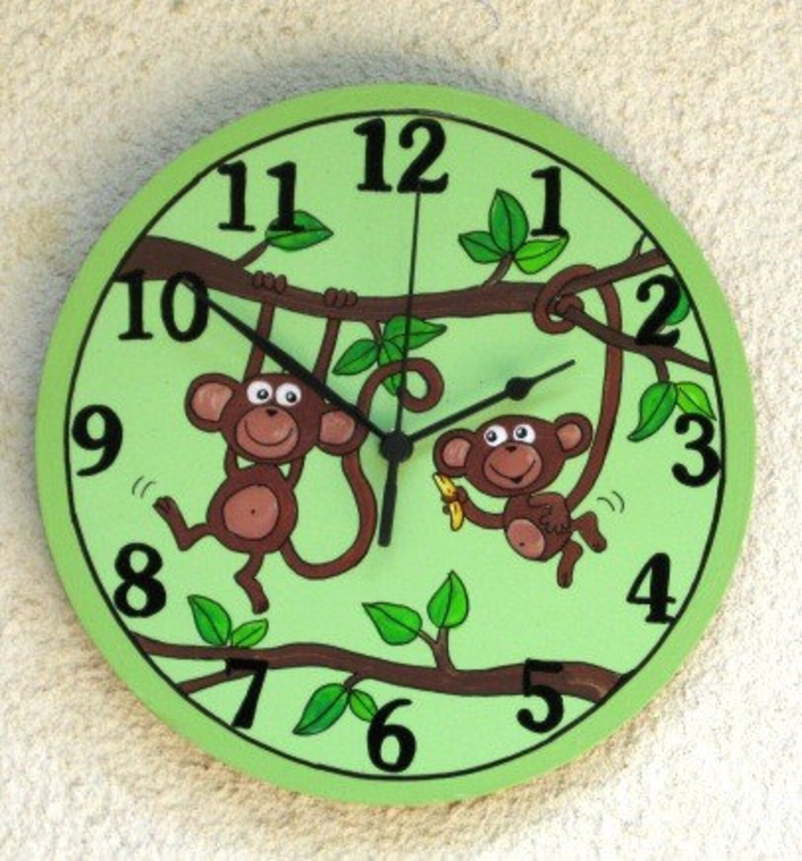 Green Round Wall Clock With Monkeys Painting - Etsy