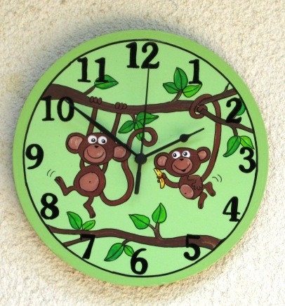 Green Round Wall Clock With Monkeys Painting - Etsy