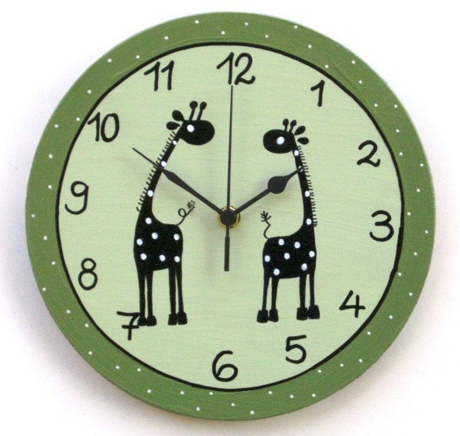 Wall Clock With Giraffes Painting, Nursery Wall Clock, Green Wall Clock ...
