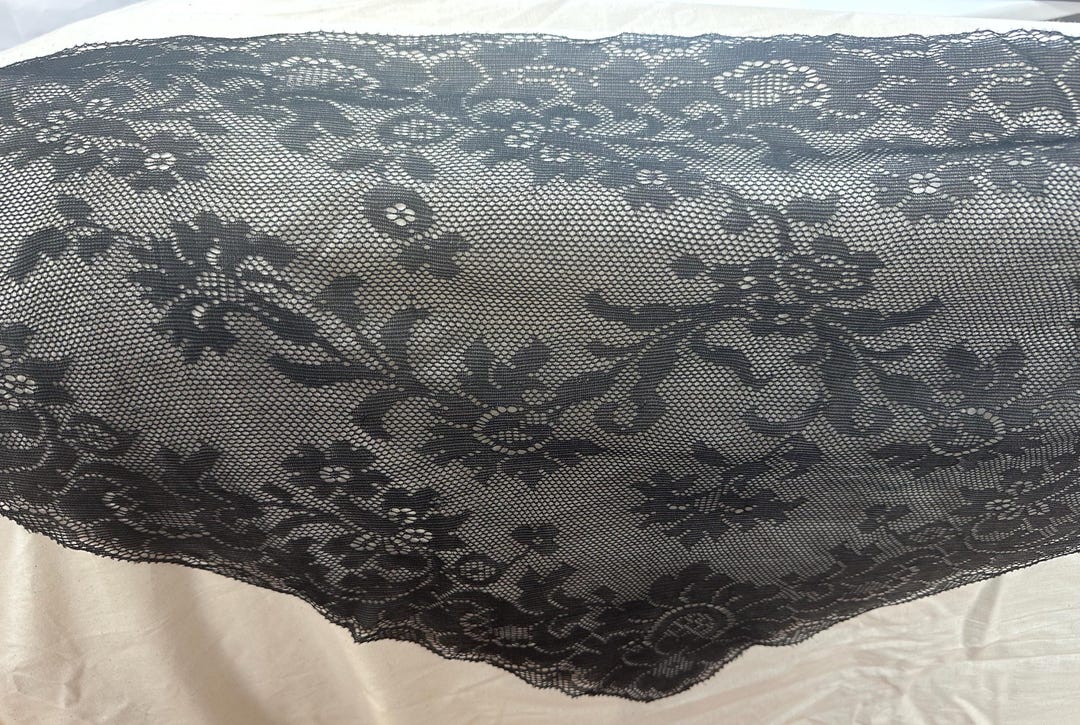 Antique French Black Lace Mourning Shawl – Victorian / Edwardian ...