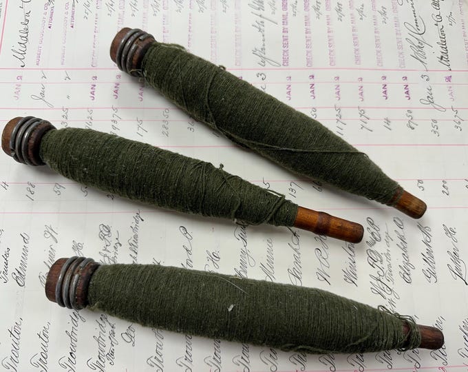 Antique Vintage Wooden Spools With Original Thread • Set of 3 • Textile ...