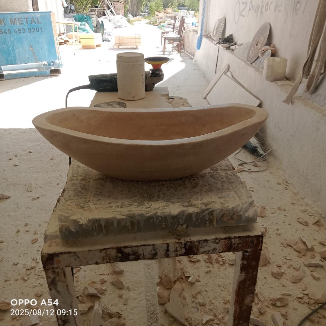 Handcrafted Travertine Stone Basin - Modern Natural Marble Vessel Sink ...