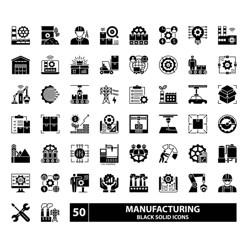 Manufacturing Icon Set: Factory Outline, Solid (AI, EPS10, PNG, SVG) - Etsy
