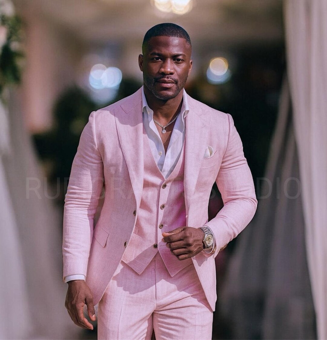 Pink Linen 3 Piece Suit Slim Fit Prom Wear Wedding Suits - Etsy